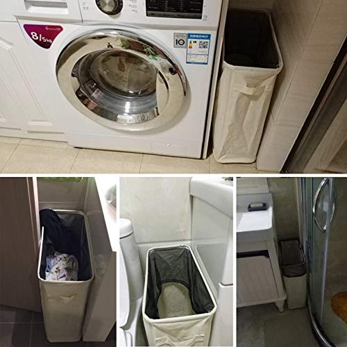 Mziart 22" Rolling Laundry Baskets on Wheels, Collapsible Slim Laundry Hamper Canvas Flexible Laundry Bag Storage Bin Organizer Dirty Clothes Sorter for Laundry Room Organization and Storage (Grey)