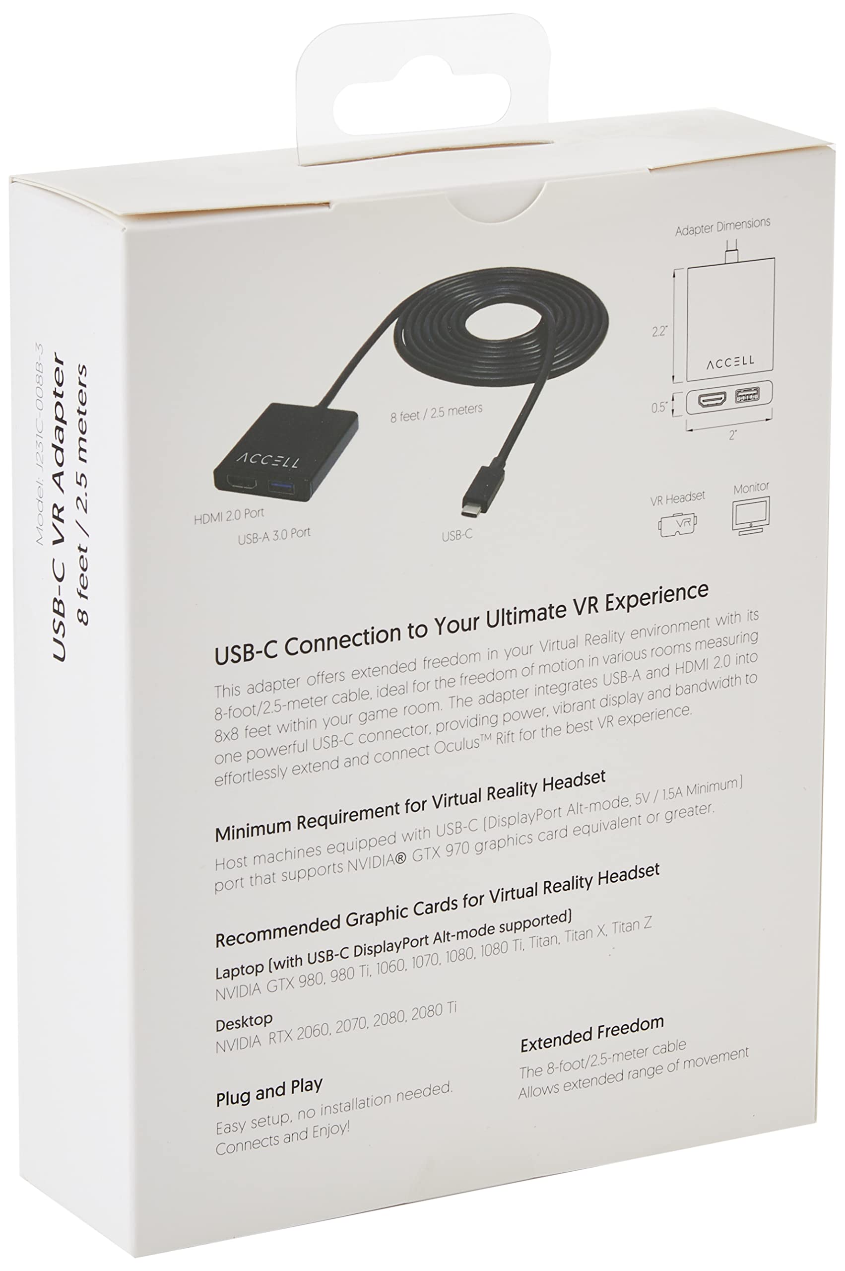 Accell USB-C VR Adapter - USB-C to HDMI & USB Compatible with Oculus Rift and Windows Mixed Reality Headsets Including HTC Vive Samsung Odyssey+ Dell Visor Lenovo Explorer HP Acer & Asus WMR