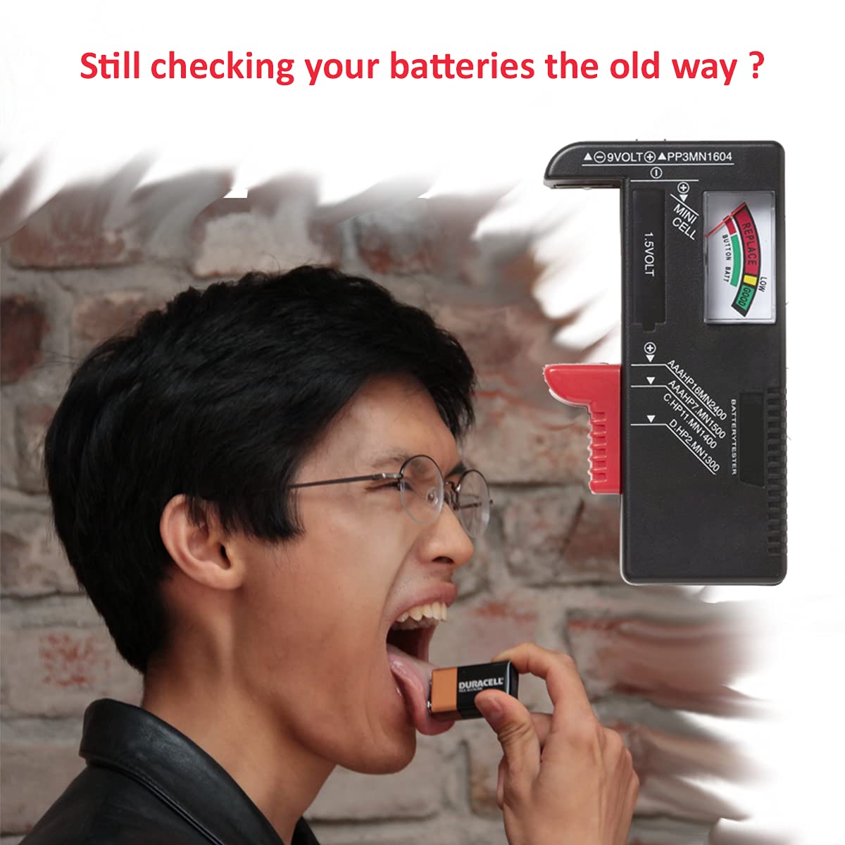 electromott Universal Battery Power Tester - household all kinds of batteries life meter for AA AAA C D 9V 1.5V Button Cell Batteries with Storage Pouch