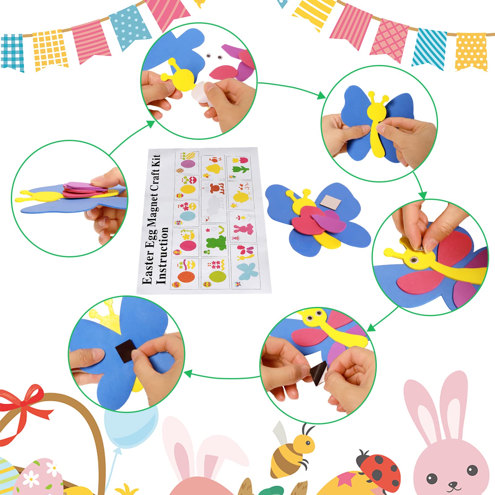 26 Sets Foam Easter Egg Magnet Craft Kit, 13 Styles DIY Animal and Egg Magnet Set Foam Easter Egg Ornaments Easter Foam Stickers for Kids Party Favors Easter Spring Classroom Activity Art Project
