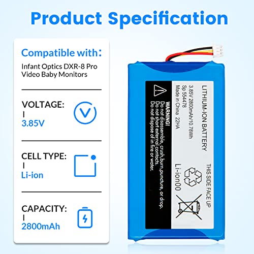 7717 Replacement for Infant Optics DXR-8 Pro Battery Sp 554478 3.85V 2800mAh Lithium Ion Battery (Not Compatible with DXR-8 Baby Monitor)