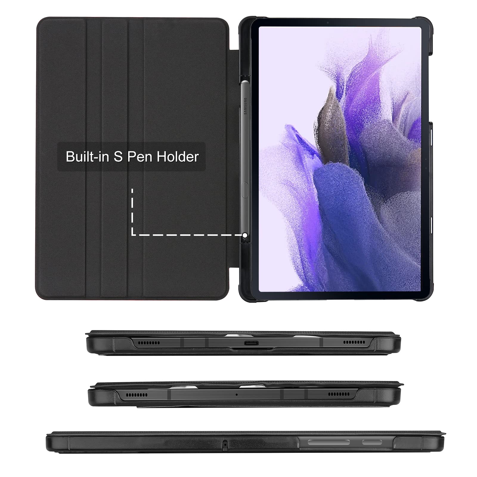 ProCase Case for Galaxy Tab S8 Plus/S7 FE 2021/S7 Plus 2020 12.4 Inch with S Pen Holder, Slim Stand Folio Smart Cover for 12.4" Tablet (SM-X800 X806 T730 T736 T970 T975 T976 T978) -Black
