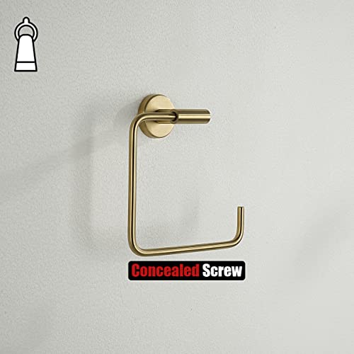 JQK Towel Ring Brushed Gold, Stainless Steel Square Ring Towel Holder for Bathroom, 6 Inch Brushed Gold Wall Mount, TR140-BG