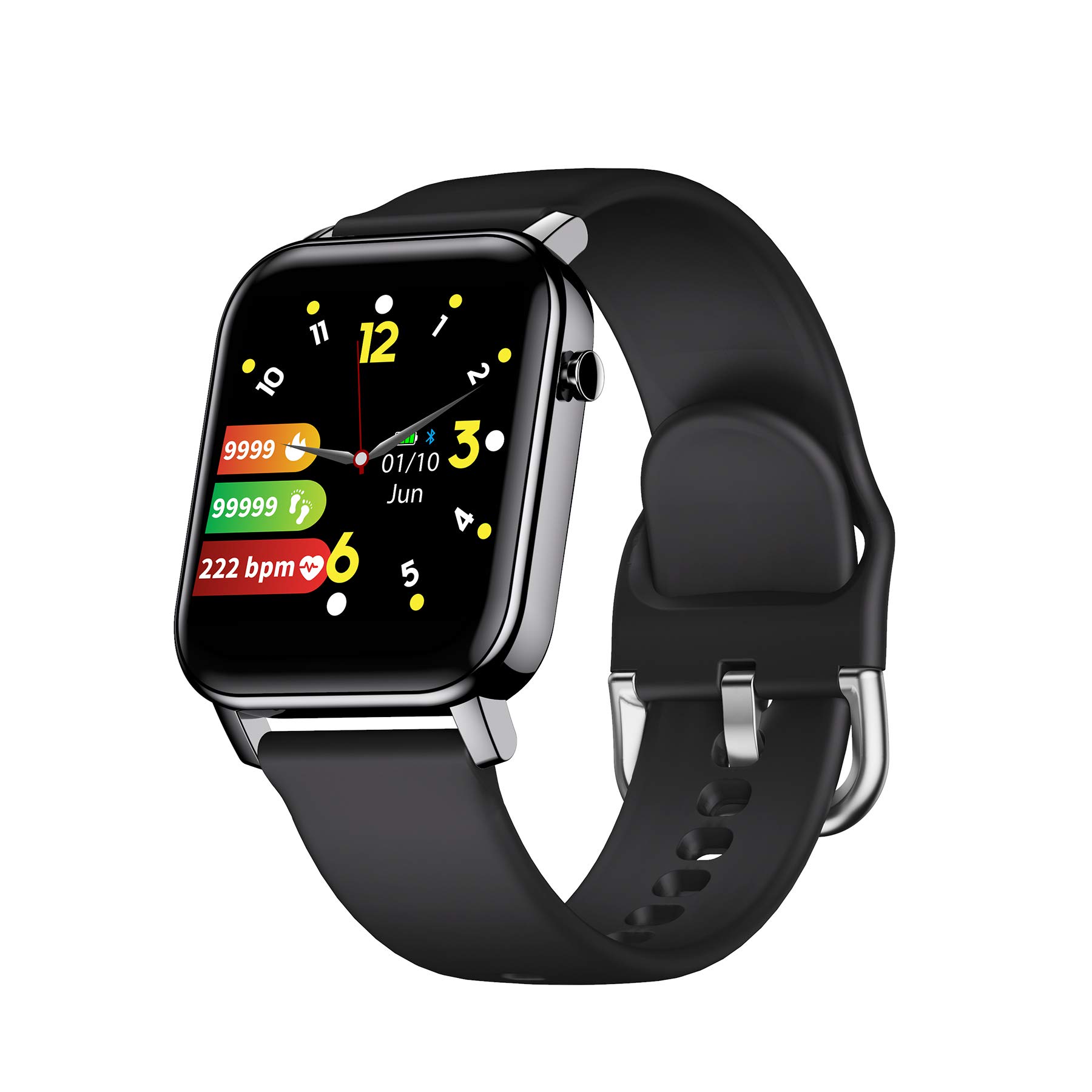 Esprosper Smart Watch for IP68 Waterproof 5ATM, Fitness Tracker Heart Rate Monitor Sports Digital Watch with 1.4" HD Square Shaped Screen and Silicone Strap (Black)