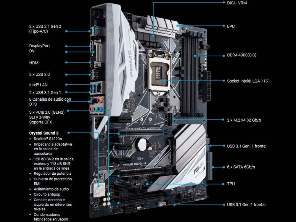 ASUS PRIME Z370-A LGA1151 DDR4 DP HDMI DVI M.2 USB 3.1 Z370 ATX Motherboard with USB 3.1 for 8th Generation Intel Core Processors
