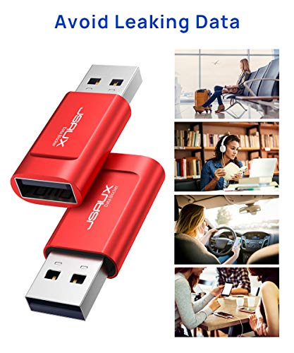 JSAUX USB Data Blocker, (4-Pack) USB-A Defender Only for Quick Charge, Protect Against Juice Jacking, Refuse Hacking Provide Safe Charging- Red