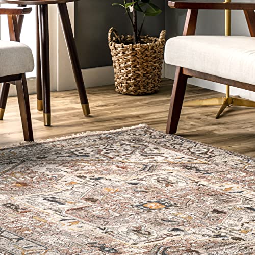nuLOOM Harriet Vintage Medallion Fringe Area Rug, 4' x 6', Light Brown