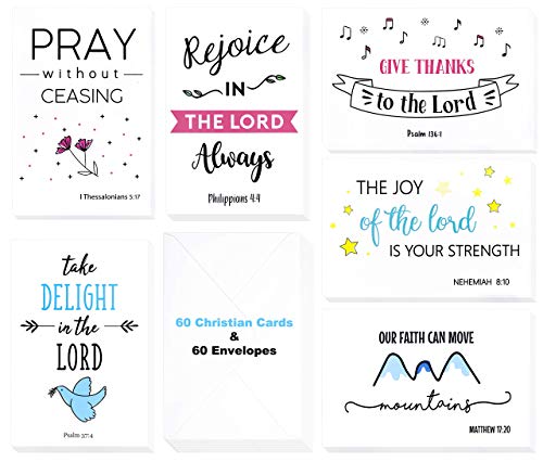 60 Christian Greeting Cards - Inspirational Bible Verse Greeting Cards -Motivational Religious Greeting Cards- 60 Scripture Greeting Cards with 60 Envelopes- 4 x 6 Inch