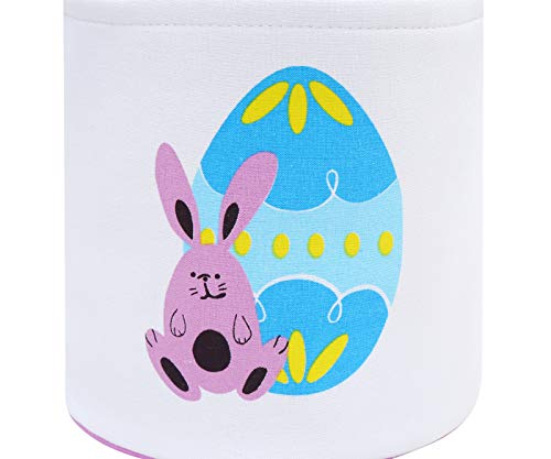 E-FirstFeeling Easter Basket Easter Bunny Basket for Kids Canvas Easter Egg Hunt Basket Easter Candy Toys Bucket Tote (Egg-Purple)