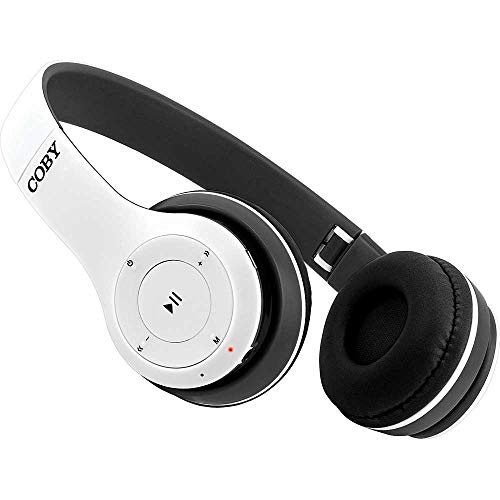 Coby Bluetooth Headphones | Wireless Headphones with Built-in Mic, Hands-Free Calling | Over The Ear Foldable Bluetooth Headset for Easy Storage | Up to 5 Hours of Playtime | Supports AUX in (White)