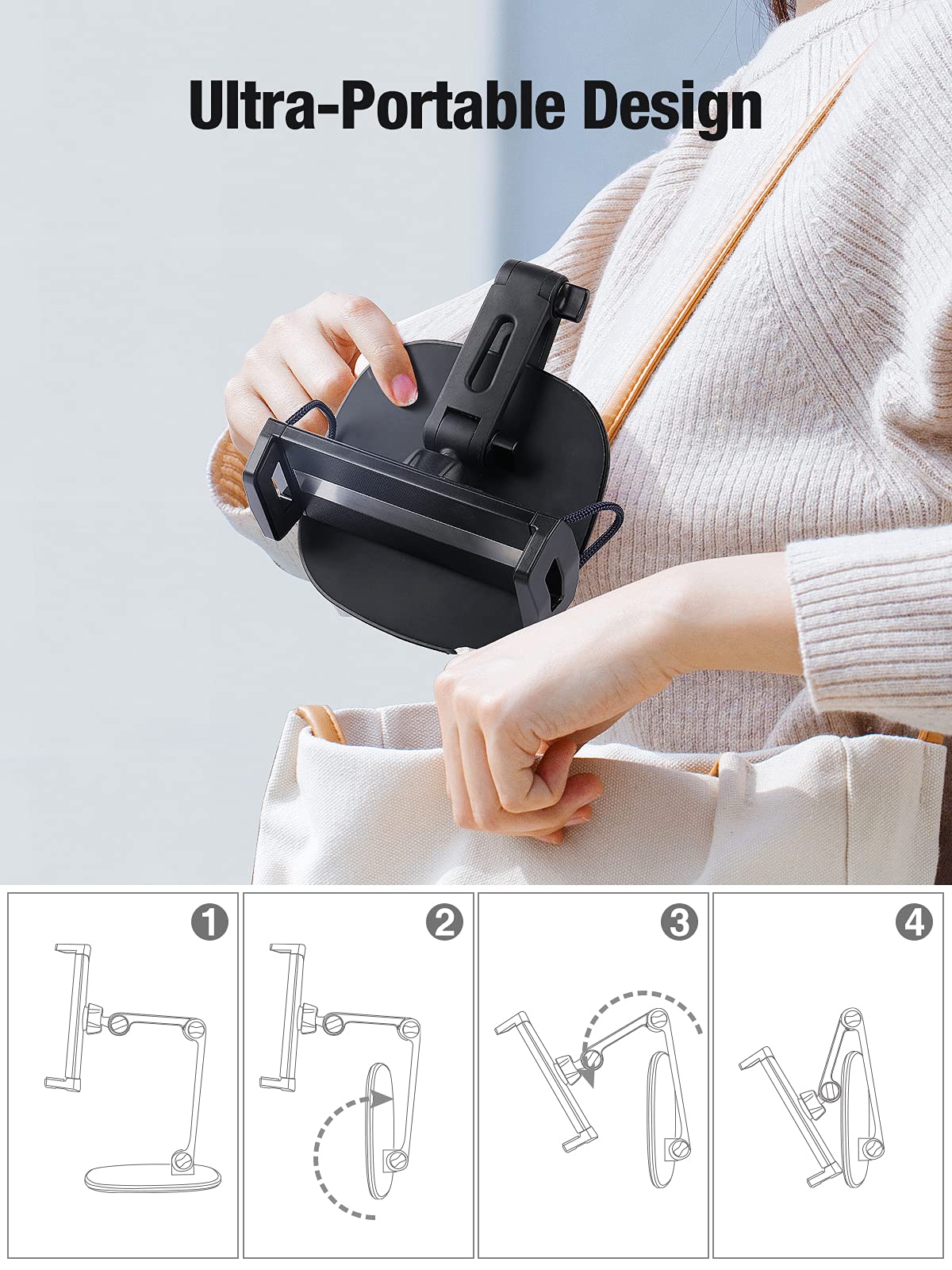 Elitehood Tablet Stand, Height Adjustable, 360 Rotating, Compatible with 4.7"-11" Tablets and Phones