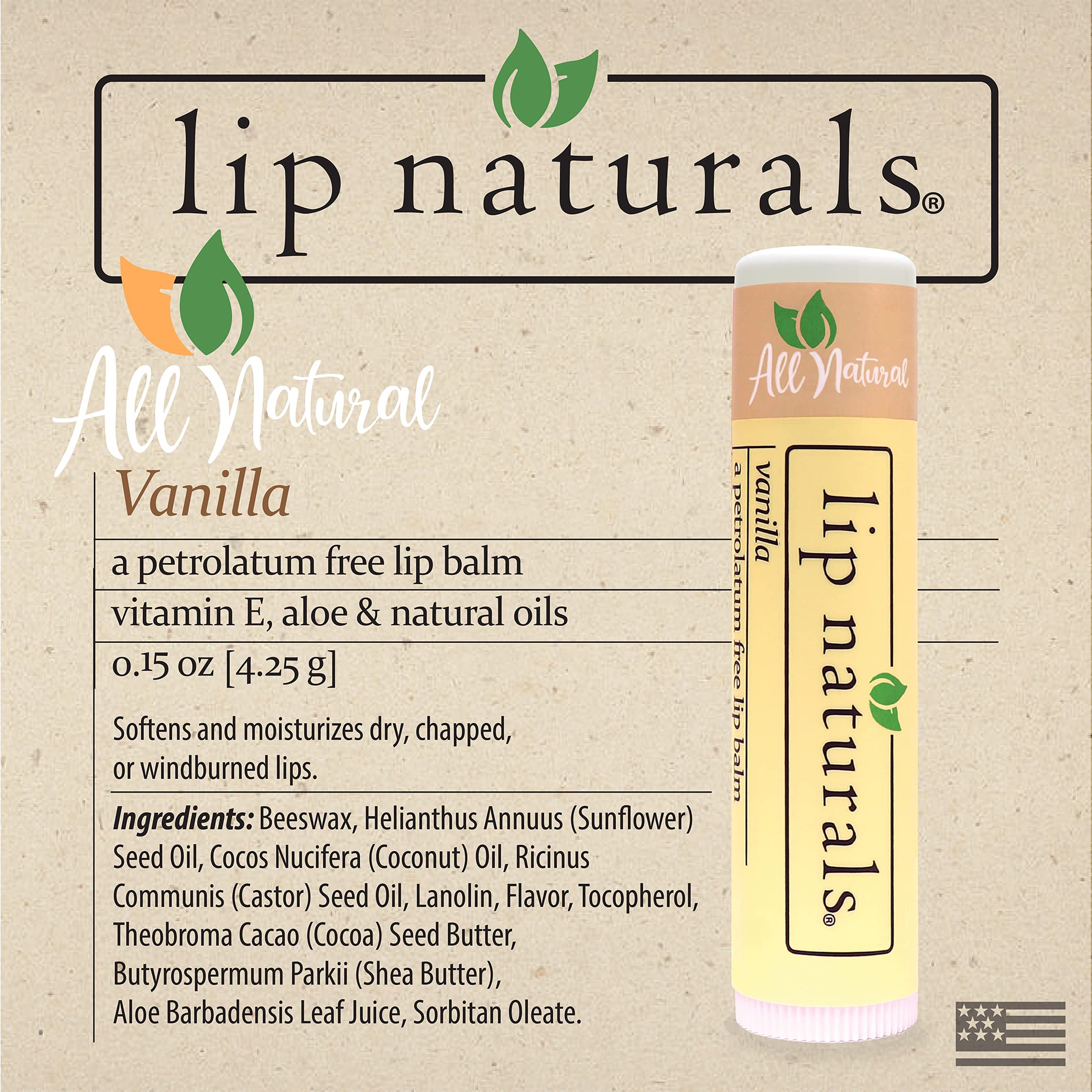 Lip Naturals® All Natural Lip Balm in a 6-Count Variety Pack: Mango, Peppermint, and Vanilla Flavors