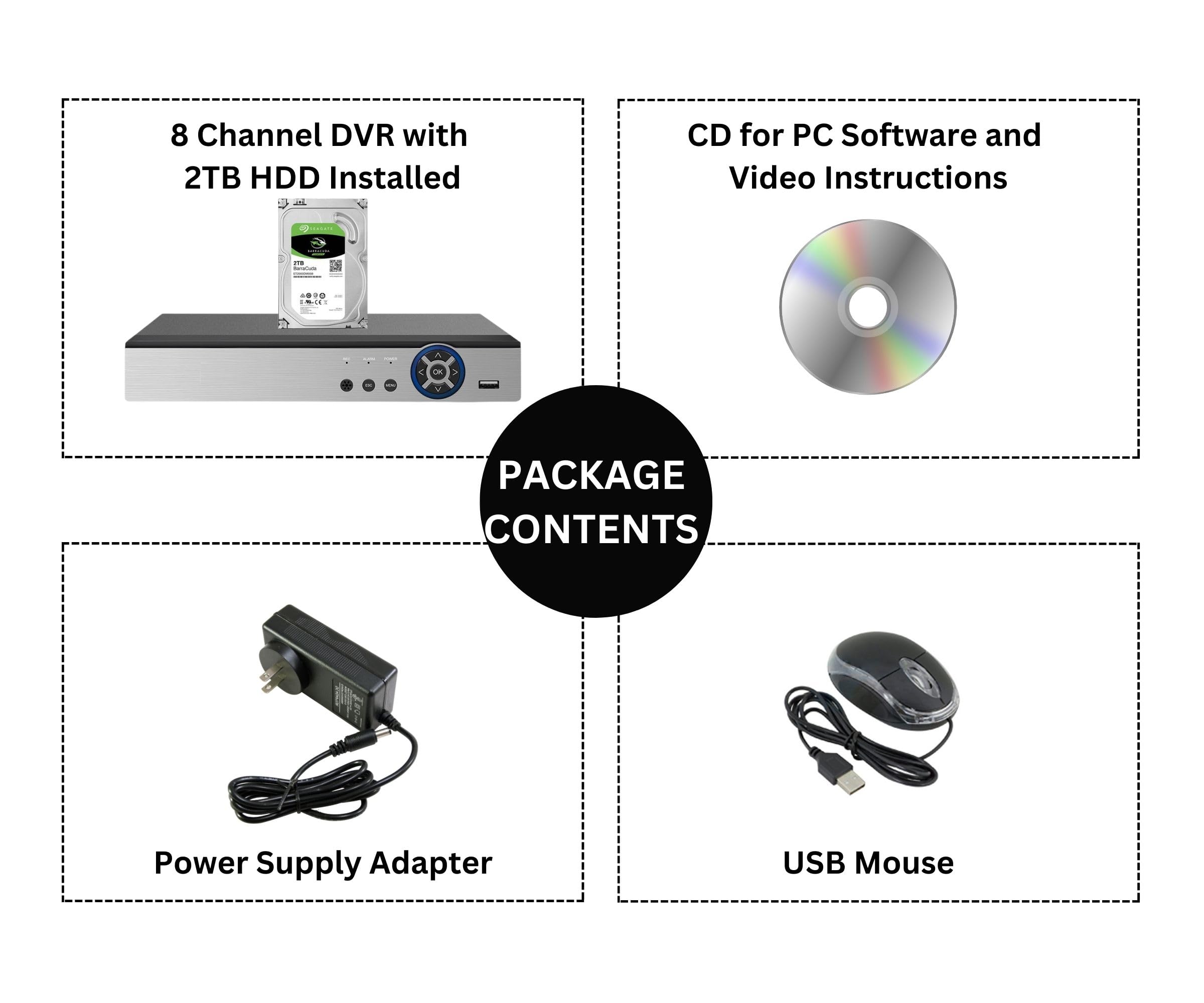 Evertech H.265 8 Channel Hybrid DVR Security Recorder with 2TB Hard Drive, Compatible with 720P, 1080P AHD/TVI/CVI/Analog Cameras
