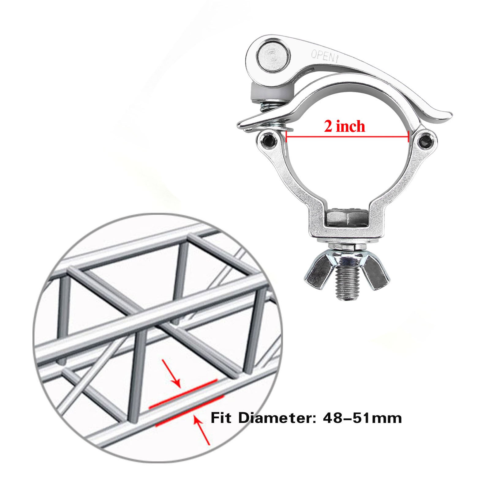 5 Pack 2 Inch Quick Lock and Release Heavy Duty 220 Lbs Aluminum Alloy Stage Lighting Clamp for Moving Head Light Par Light Spotlight Fit 50 mm OD Pipe -TUV Certificated