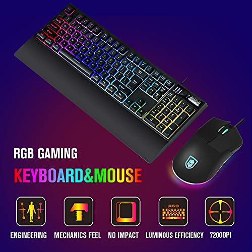 KOLMAX K3 RGB Gaming Keyboard and Mouse Combo,RGB Mechanical feel Gaming Keyboard with Ergonomic Detachable Wrist Rest, Programmable 7200 DPI RGB Gaming Mouse for Windows PC Mac Office/Gaming/Xbox/PS4