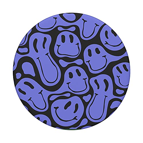 90s aesthetic pattern melting blue liquid swirl smile face PopSockets Swappable PopGrip