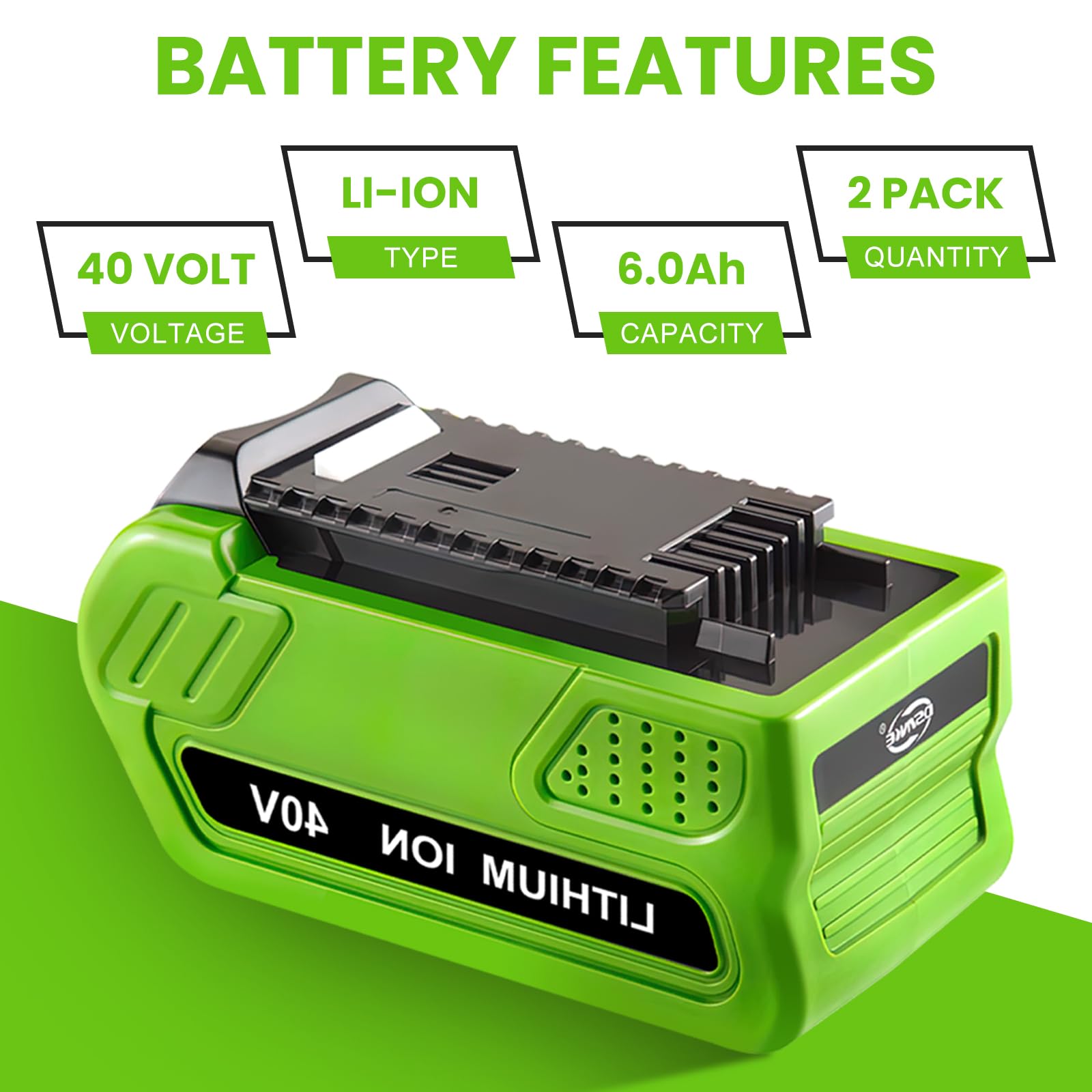 2 Pack 6.0Ah Lithium ion 40 Volt 29472 29462 Battery Replacement for Greenworks 40V Battery Compatible with Greenworks 29252 20202 22262 25312 25322 20642 22272 27062 21242 Cordless Power Tools(Green)