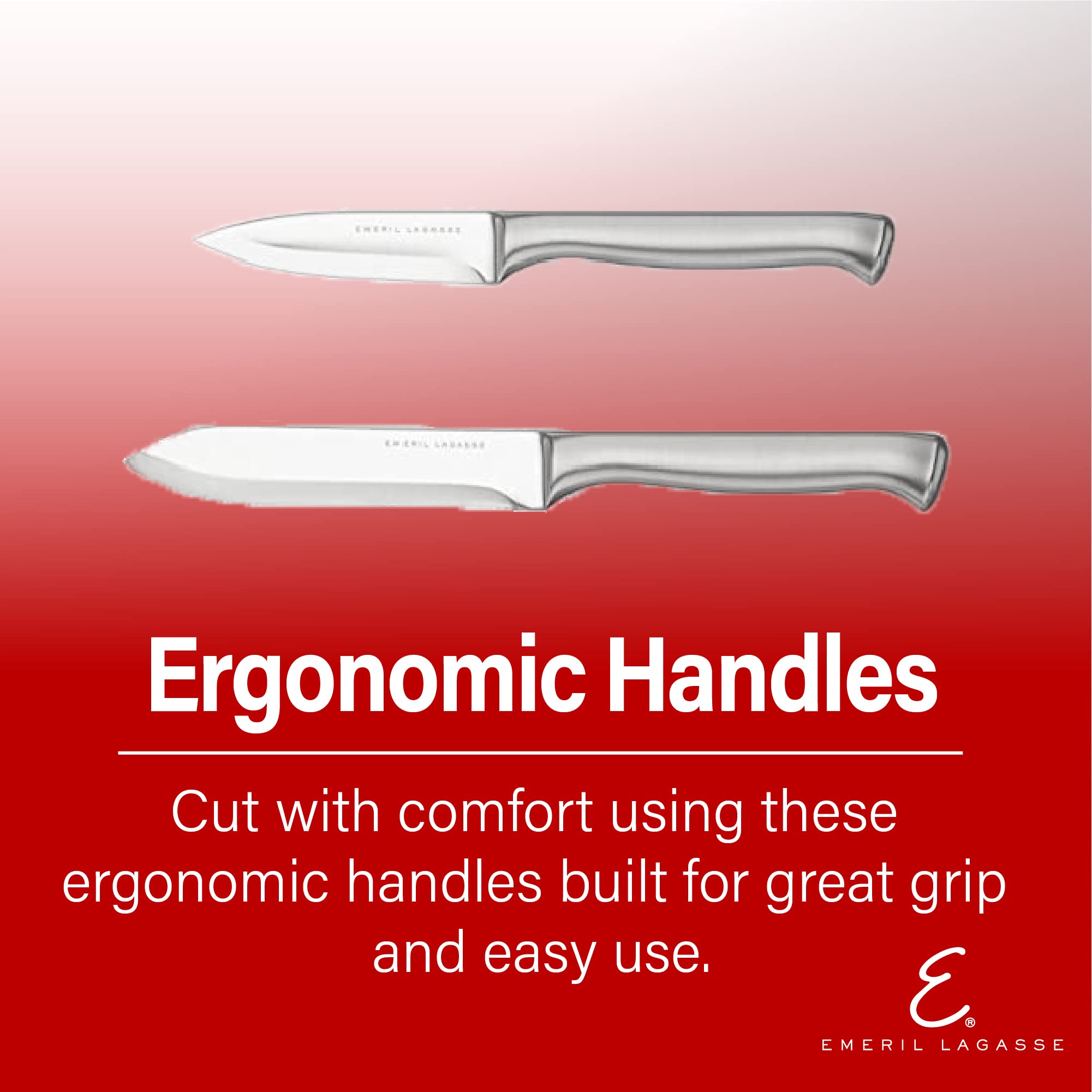 Emeril Lagasse 3-Piece Stainless Steel Kitchen Knives Set - 8β Chef Knife, 5" Utility Knife, & 3.5" Paring Knife - Slice Fruit & Meat Effortlessly
