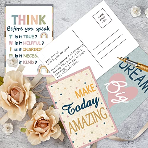 60 PCS Boho Motivational Postcards  for Kids Boho Rainbow Affirmation Postcards Bohemian Blank Encouragement Postcards Inspiration Note Cards for Classmates Friends Teachers Exchange