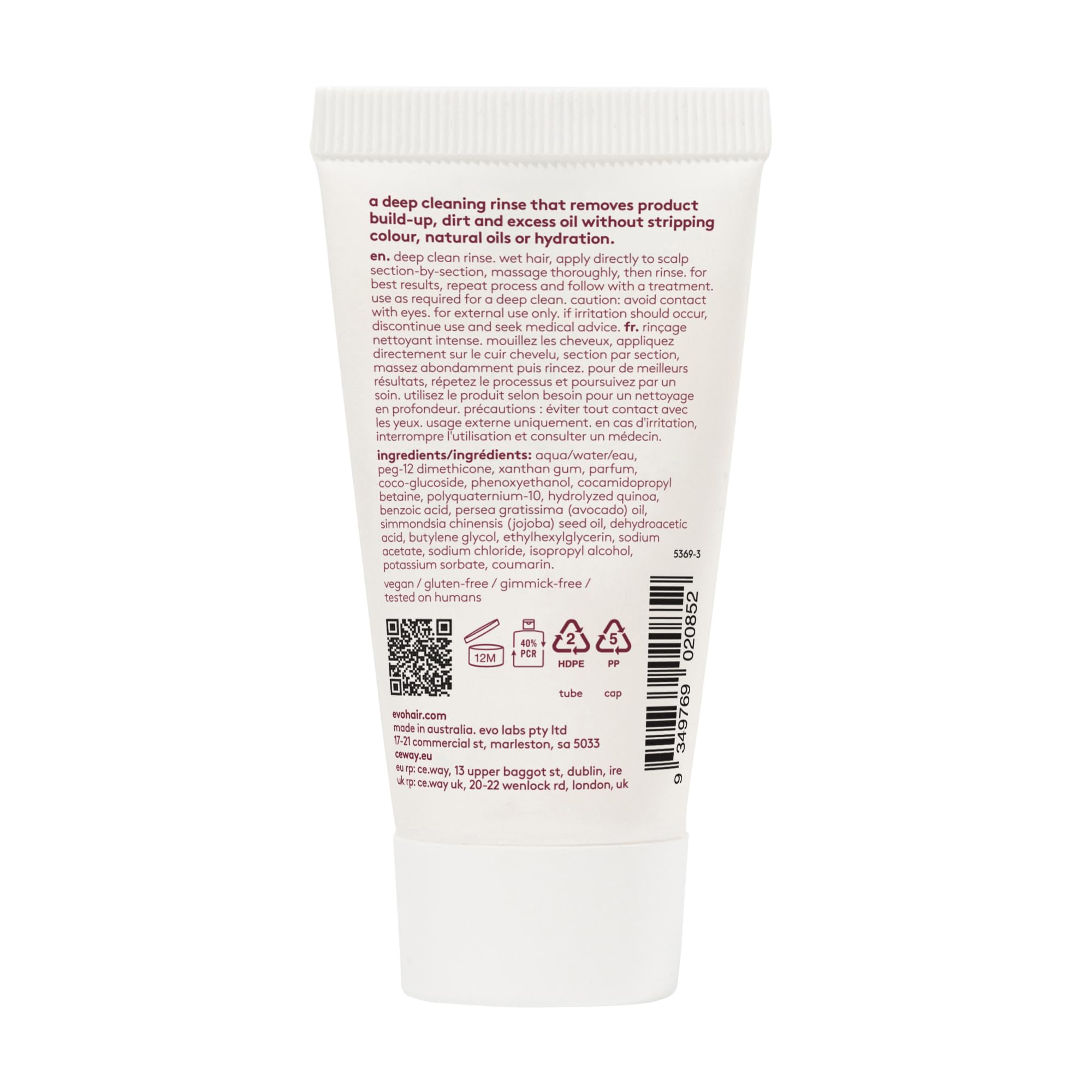 EVO Springsclean Shampoo - Deep Cleansing & Gentle Moisturizing - For Natural Shiny Soft Curly & Wavy Hair - Travel Size, 30ml / 1.01fl.oz