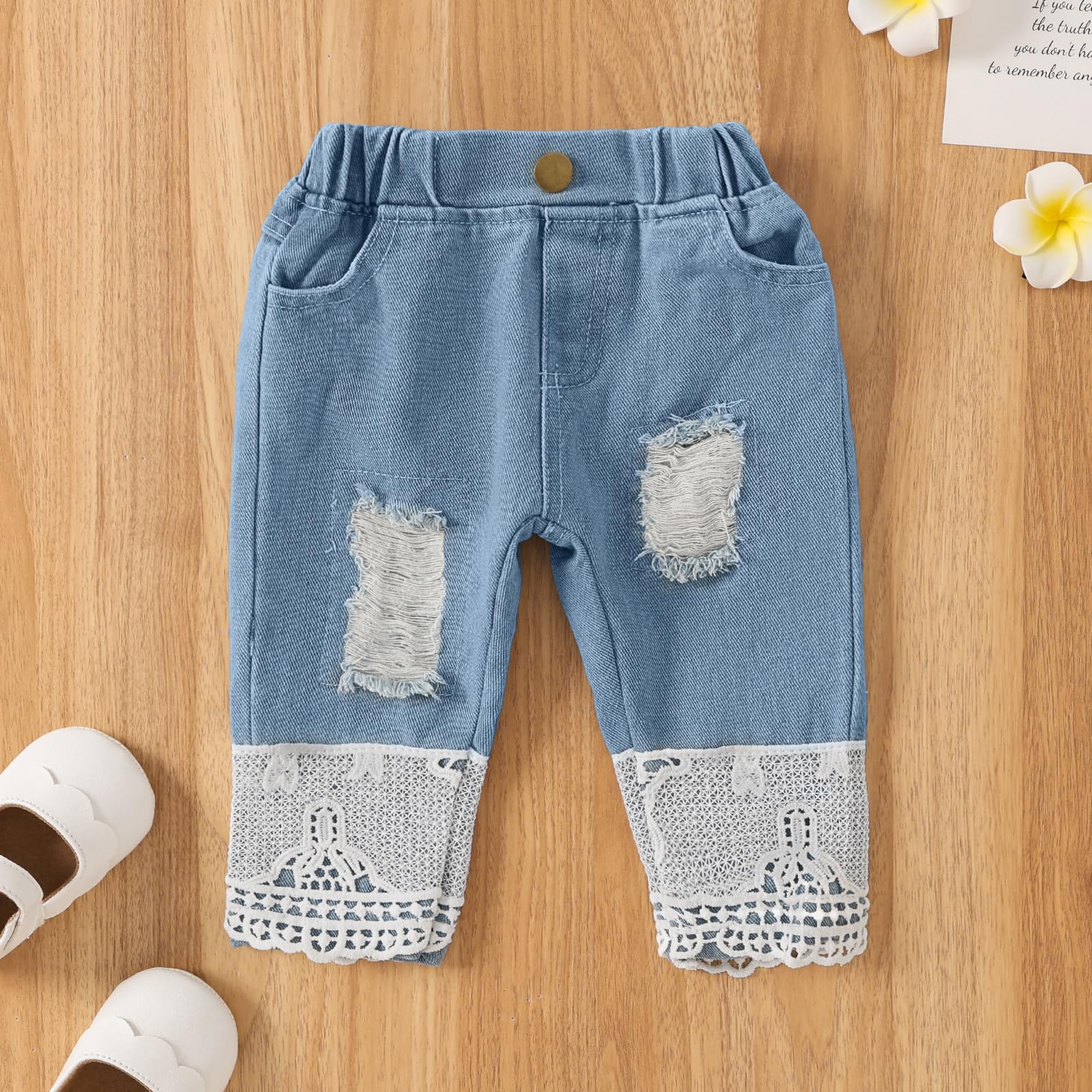 Baby Girl Clothes Outfits Toddler Infant Baby Romper Top+Jeans Clothing Set (White, 3-6 Months)
