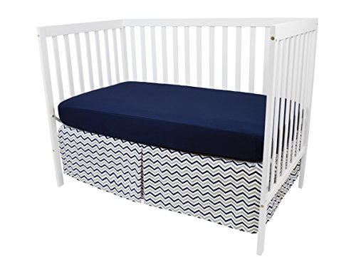 American Baby Company 100% Cotton Percale Fitted Crib Sheet and Skirt, Navy Zigzag, for Boys