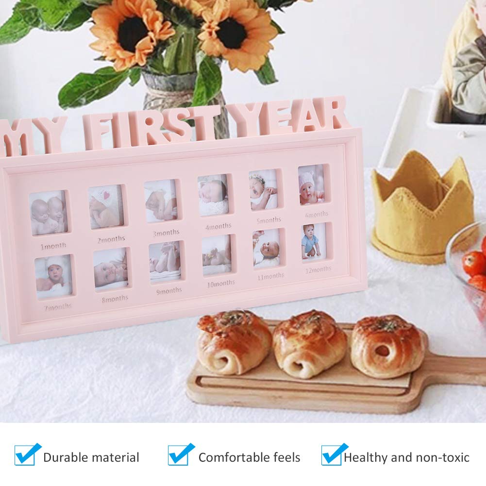 Collage Photo Frame for Baby First Year Keepsake,Baby's Firsts Keepsake Picture Display Photos Frame,Gift for Mom to Be or Expecting Parents for Baby Newborn 1st Birthday Gift Memory