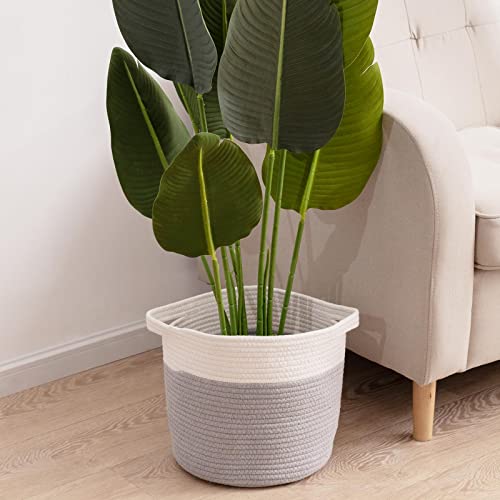 Lamberia 3 Packs Woven Storage Basket Bins 11x11 Laundry Basket Cube Organizer Storage Bins Woven Basket Cotton Rope Bin Storage Baskets for Organizing Toys Laundry Blanket Nursery Storage (Light