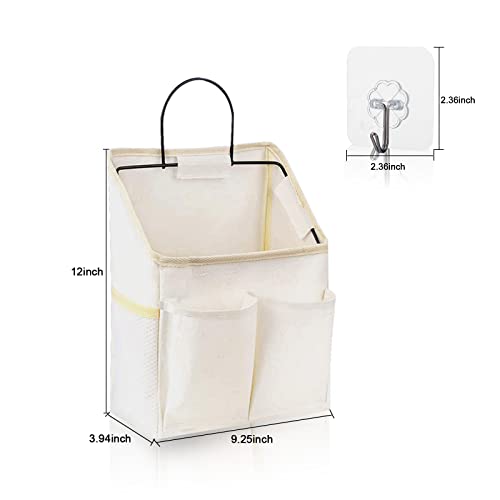 4 Pack Wall Hanging Storage bag Fabric Hanging Bag Organizer with 4 Pockets Wall Basket Organizer Hanging Storage Basket with 8 PCS Sticky Hooks for Bathroom Kitchen Dormitory (2 White+2 grey)