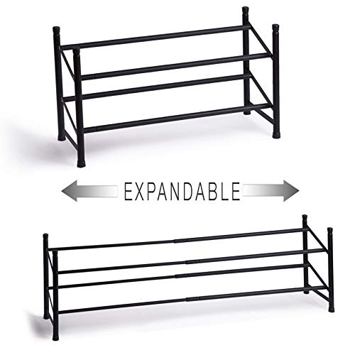 BINO Stackable 2 Tier Expandable Shoe Rack - 6-12 Pair Shoe Shelf Tower Storage Organizer, Black