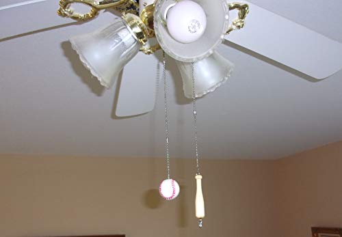 Baseball & Bat Ceiling Fan Pull Set by Wooden Androyd Studio - Nursery Kid's Room Decor, Gift for Coaches or Kids.