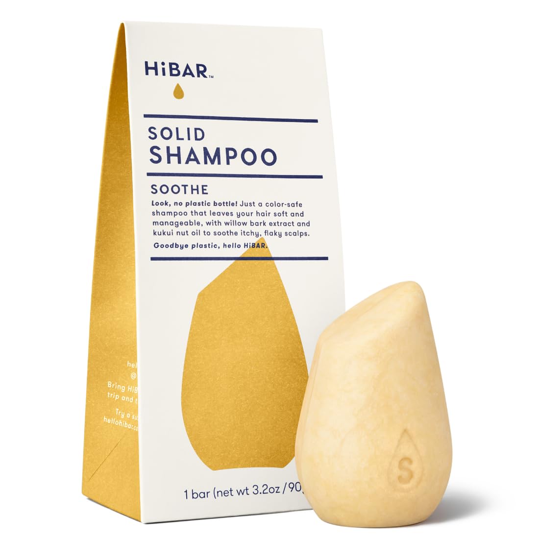 HIBAR - Soothe Shampoo Bar - For Dry, Itchy, Flaky Scalps - Improves Scalp Health - With Willow Bark Extract & Salicylic Acid - Plastic-Free - Soap, Paraben & Sulfate-Free - Color Safe - 1 Solid Bar