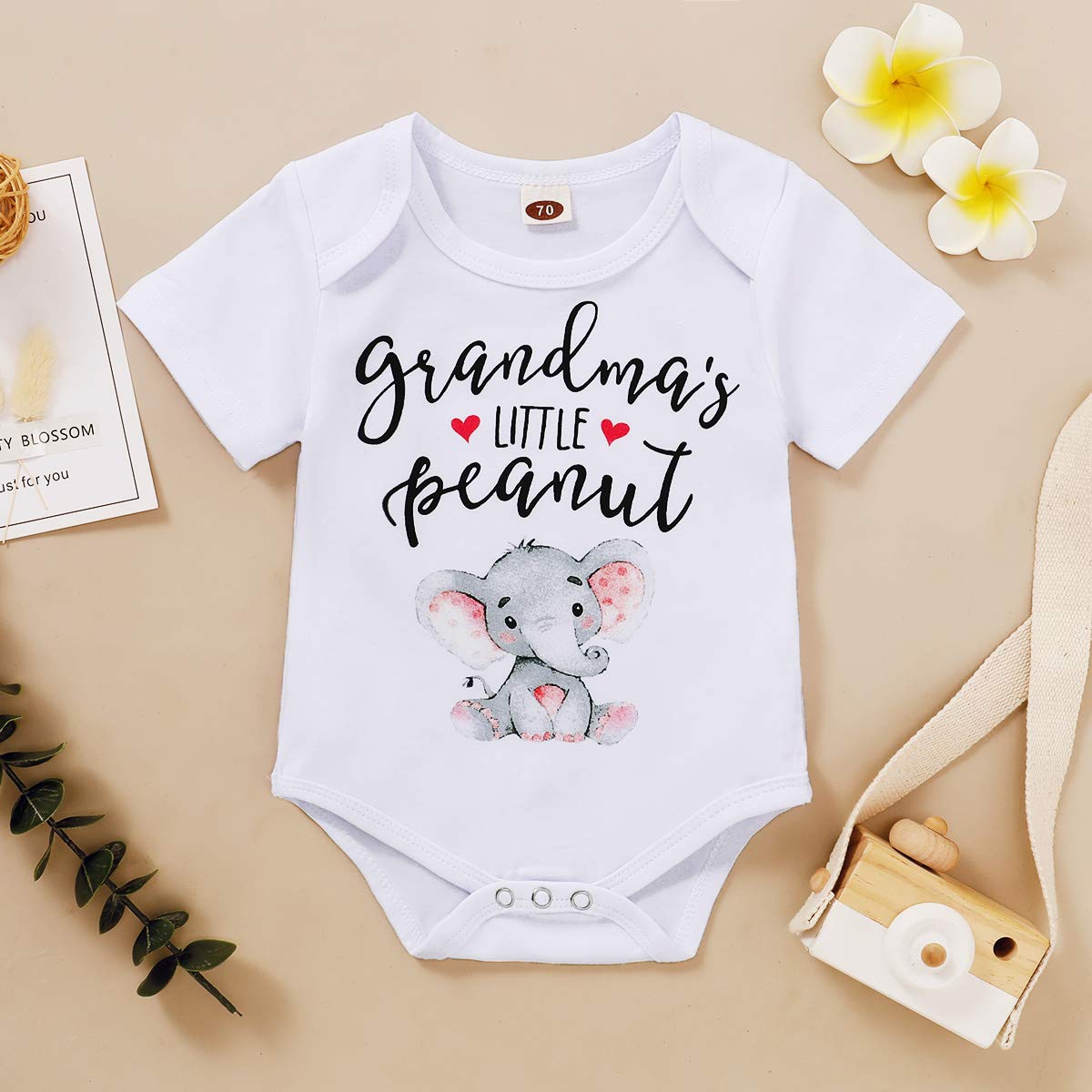 Happy Town Infant Baby Girls Boys Grandma's Little Peanut Short Sleeve Romper Bodysuit Causal Outfits (White, 0-3 Months)