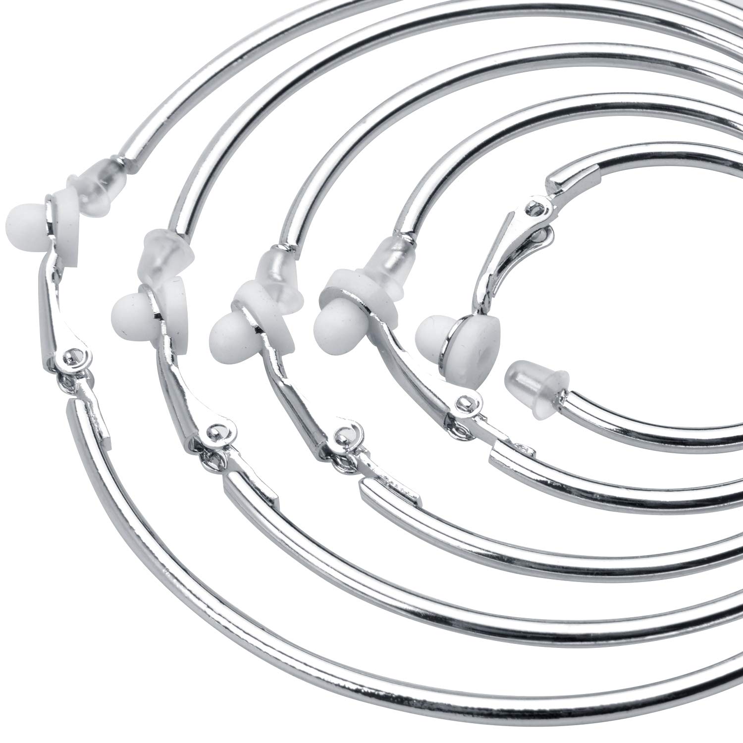 5 Pairs Silver Clip on Earrings Hoop Non Piercing Women Clip Earrings for Women, 5 Sizes