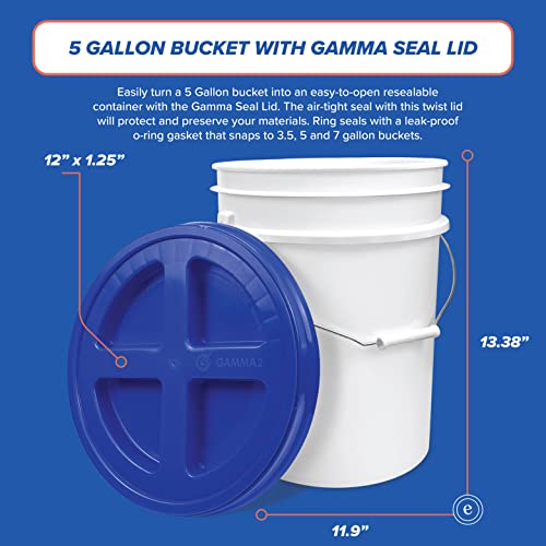 5 Gallon Bucket with Gamma Seal Screw on Airtight Lid, Food Grade Storage, Premium HPDE Plastic, BPA Free, Durable 90 Mil All Purpose Pail, Made in USA (3 Count)