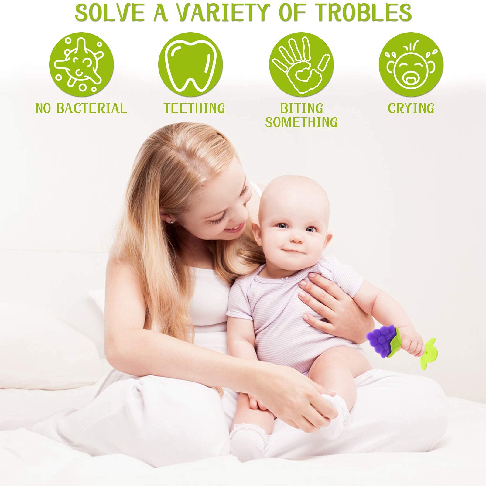 5 PCS Baby Teething Toys, Bagvhandbagro Soft Fruit Teething Toys for Babies 0-6 Months 6-12 Months, Silicone Baby Teethers Stick Freezer Safe for Infants and Toddlers