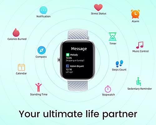 Smart Watch for Android Phones Samsung iOS Compatible Smart Watch with Heart Rate Sleep Blood Oxygen Monitor Step Counter, IP68 Waterproof Touch Screen for Men Women Silver