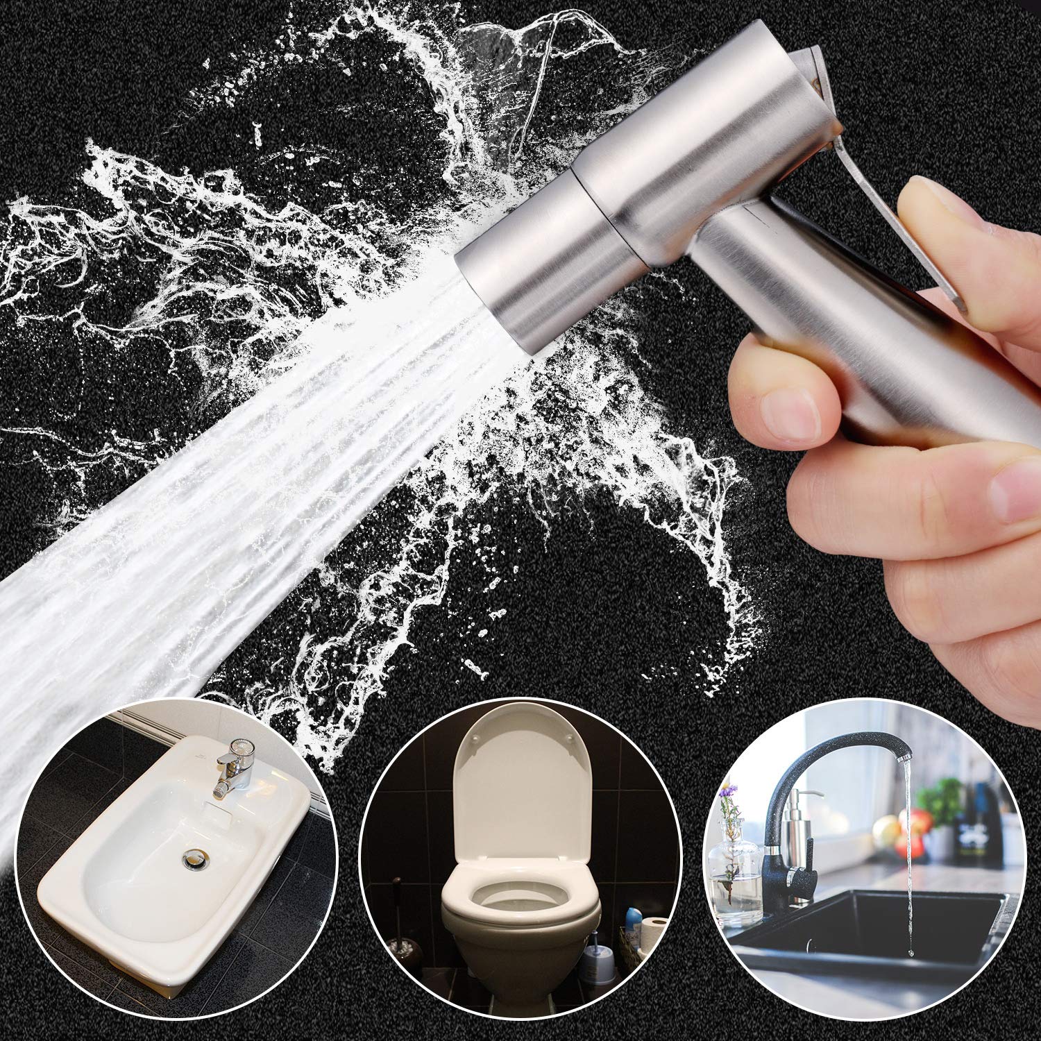 2 Pieces Bidet Toilet Sprayer Head Stainless Steel Handheld Bidet Sprayer Cloth Bathroom Diaper Sprayer for Kitchen and Toilet Cleaning