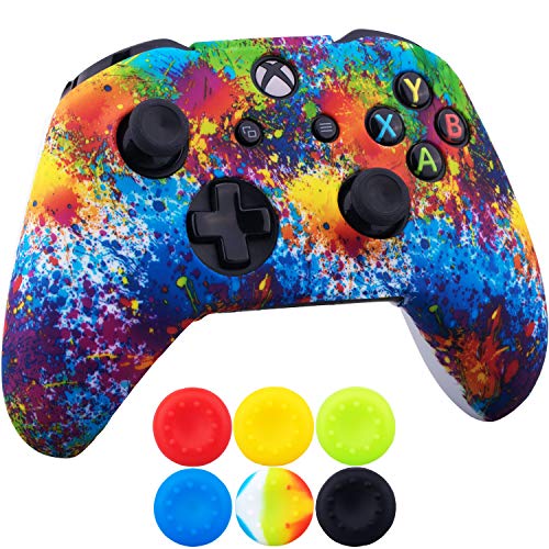9CDeer 1 Piece of SiliconeTransfer Print Protective Cover Skin + 6 Thumb Grips for Xbox One/S/X Controller Colour Paint
