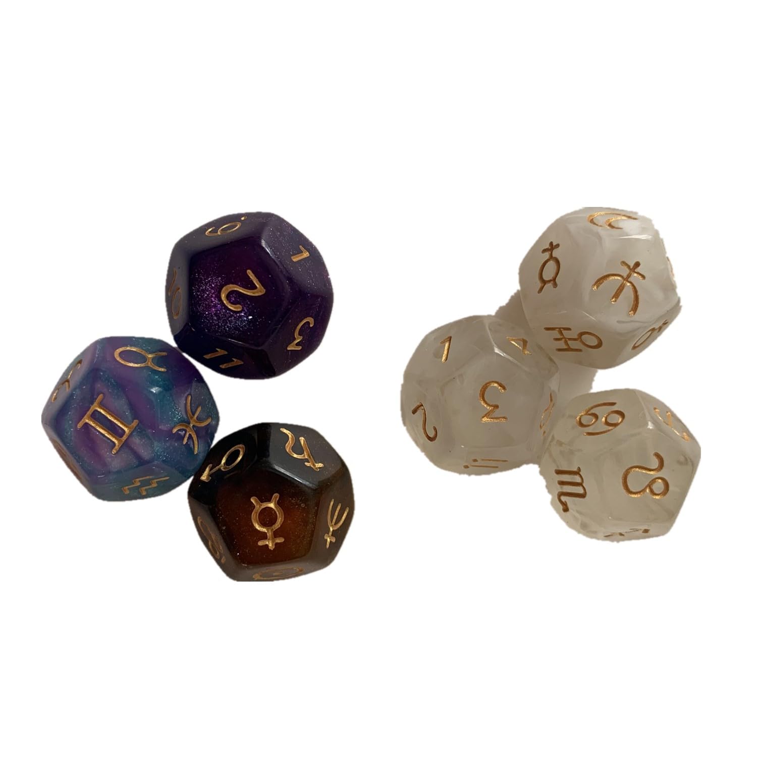 6Pcs/Set Astrological Dice Astrology Tarot Card Constellation Divination Zodiac Dice Set 12-Sided Polyhedral Dice