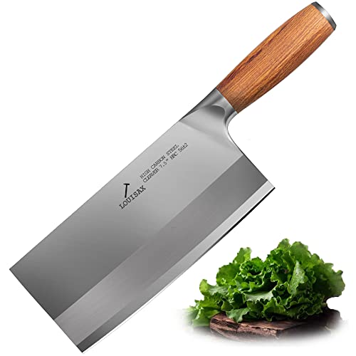 LOUISAX Vegetable Meat Cleaver Knife 7.5â Pro Chinese Chef Cleaver Butcher Knife with Forged High Carbon Steel Full Tang Ergonomic Pakkawood Handle
