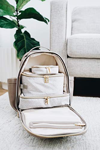 Itzy Ritzy Mini Diaper Bag Backpack β Chic Mini Diaper Bag with Changing Pad, 8 Total Pockets (4 Internal and 4 External), Grab-Top Handle and Rubber Feet (Vanilla Latte)