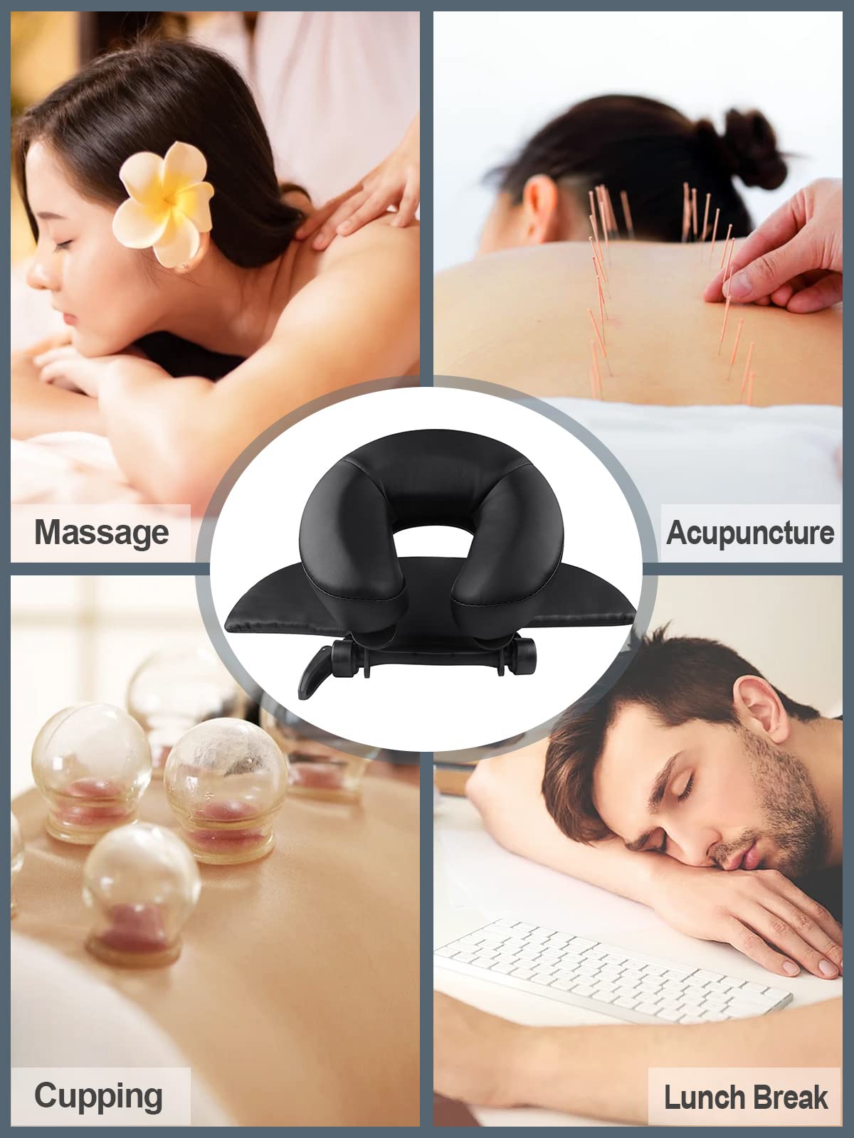EBANKU Massage Table Face Cradle Cushion, Face Cradle Down Tabletop Massage Kit Adjustable Massage Table Headrest Face Pillow with Platform for Massage Chair SPA Bed (Black)