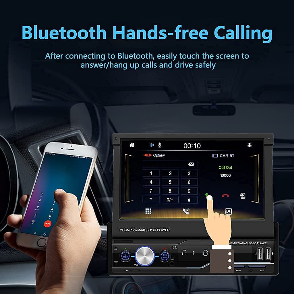 7 Inch Single Din Car Stereo, Apple Carplay Android Auto Flip Out Car Touchscreen Radio with Bluetooth,Mirror Link,Backup Camera, USB/AUX Input,AM/FM