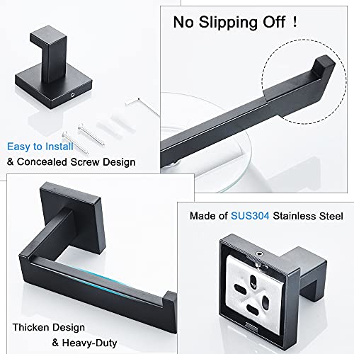 4-Piece Bathroom Hardware Accessories Set, Towel Bar Sets Include Towel Bar Towel Holder Toilet Paper Holder Towel Hook,16 inch Bath Accessories Kit,Matte Black