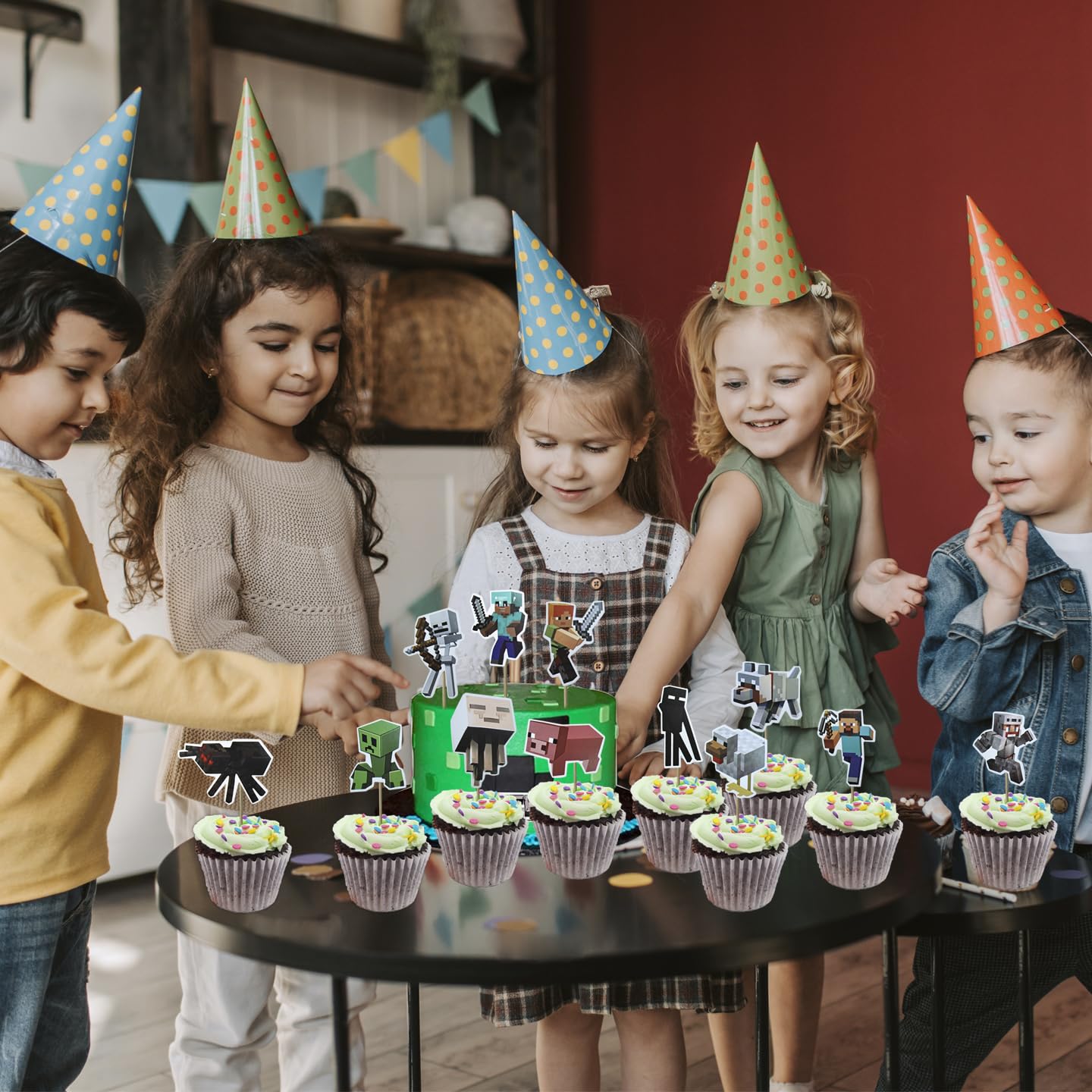 12 pcs Pixel Style Cake Toppers for Miner Party Cake Decorations, MC Game Lovers' Birthday Cupcake Toppers, Designed for Game Lovers, Game Party Decorations Supplies