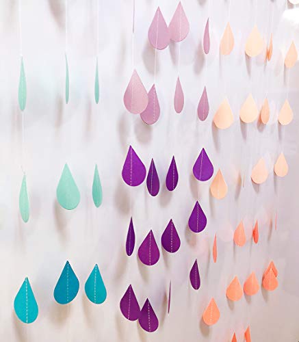 Baby Shower Wedding Birthday Party Decorations Paper Bunting Raindrop Banners Flags Garlands (Blue)