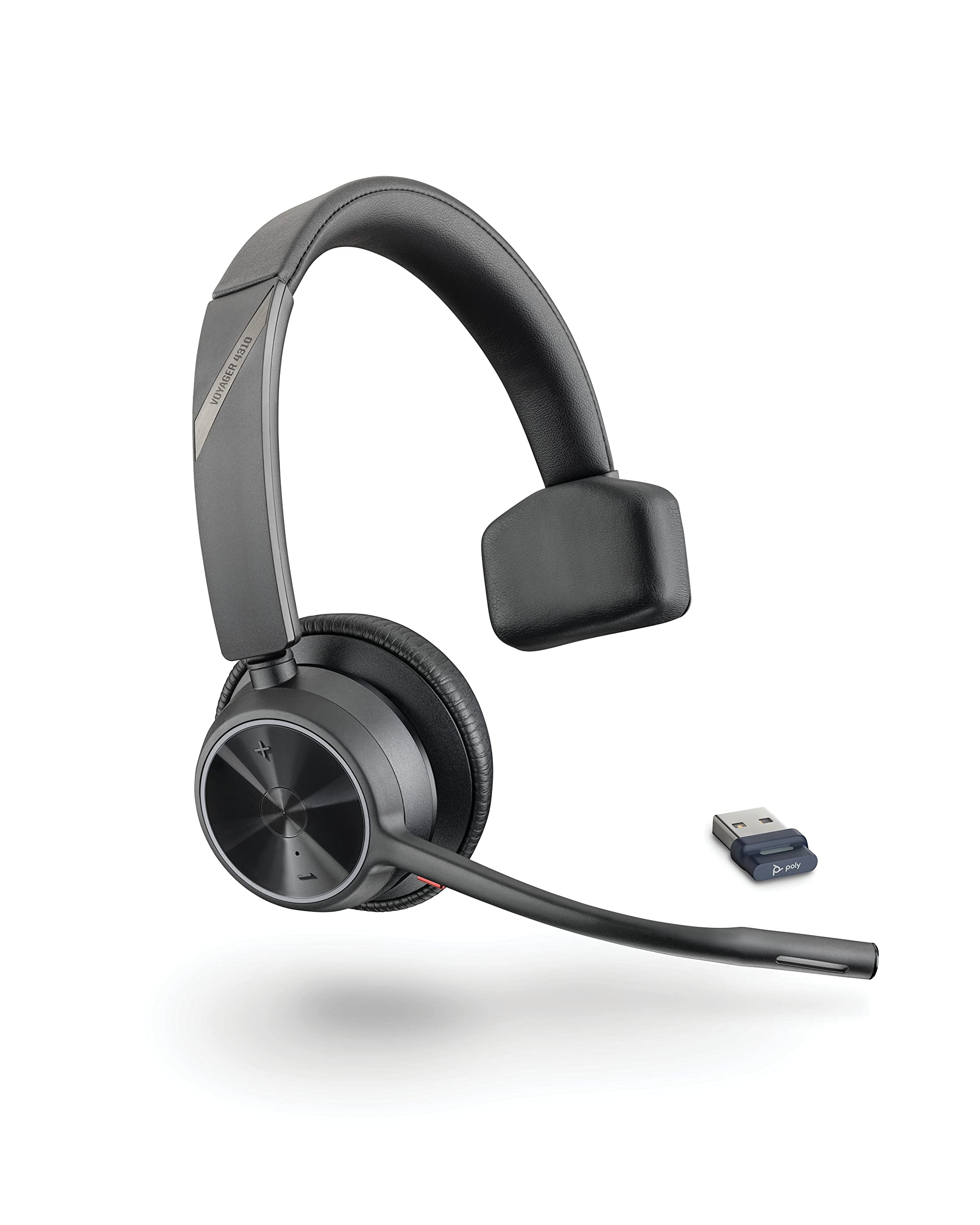 Poly - Voyager 4310 UC Wireless Headset (Plantronics) - Single-Ear Headset with Boom Mic - Connect to PC/Mac via USB-A Bluetooth Adapter, Cell Phone via Bluetooth - Works with Teams, Zoom & More,Black