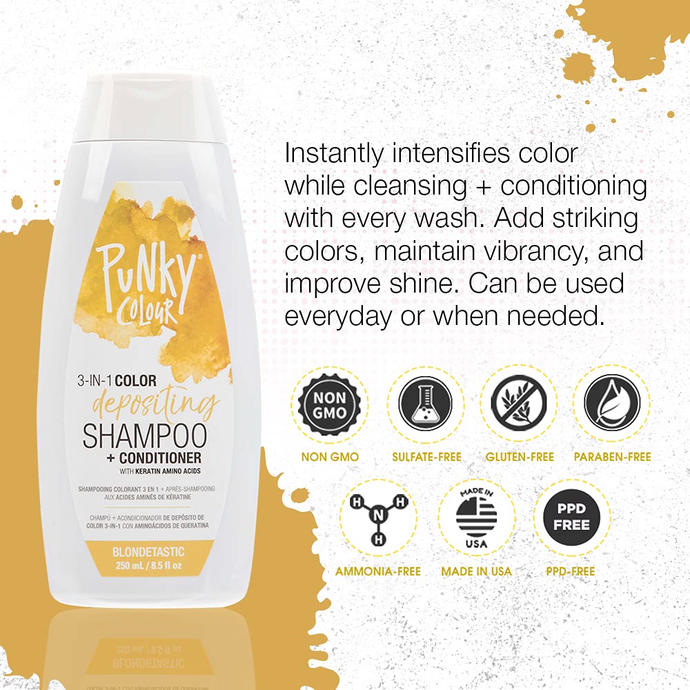 Punky Blondetastic 3-in-1 Color Depositing Shampoo & Conditioner with Shea Butter and Pro Vitamin B that helps Nourish and Strengthen Hair, 8.5 oz