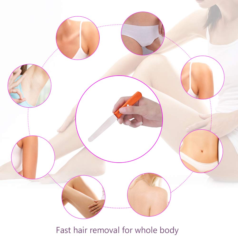 LAVEN Metal Straight Stainless Waxing Spatula Wax Applicator Spatula Wooden Handle Craft Stick for Body Hair Removal